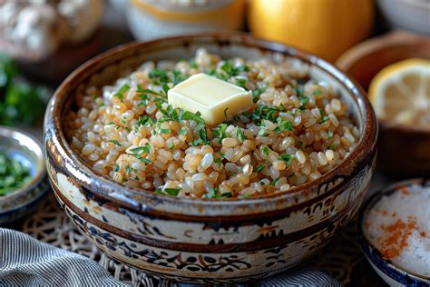 A Bowl Of Kasha A Traditional Buckwheat Porridge Garnished With A Pat