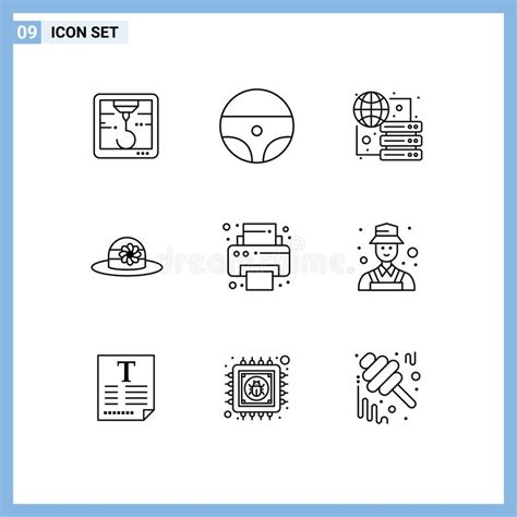 Set Of 9 Vector Outlines On Grid For User Avatar Server Supplies Office Stock Vector