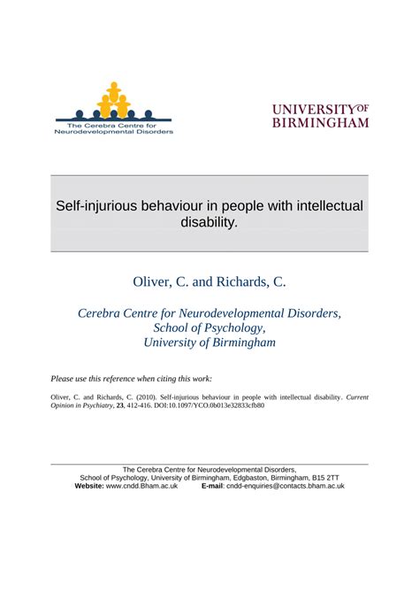 Pdf Self Injurious Behaviour In People With Intellectual Disability