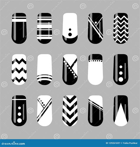 Nail Art Design Vector Set Of Black And White Geometric Nails Stock
