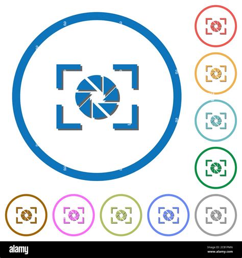 Camera Aperture Setting Flat Color Vector Icons With Shadows In Round Outlines On White