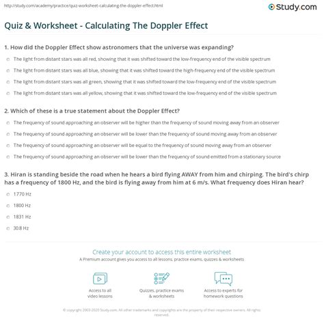 Quiz Worksheet Calculating The Doppler Effect Study Com
