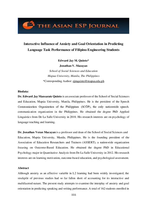 pdf interactive influence of anxiety and goal orientation in predicting language task