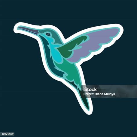 벌새의 손으로 그린 추상적인 초상화 스티커 어두운 파란색 배경에 격리 된 다채로운 벡터 양식에 일치시키는 그림 귀여운에 대한 스톡 벡터 아트 및 기타 이미지 Istock