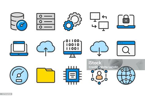 컴퓨팅 및 웹 개발 색상 라인 아이콘입니다 코딩 및 웹 서비스 벡터 선형 다채로운 아이콘 세트 흰색 배경에 격리된 아이콘