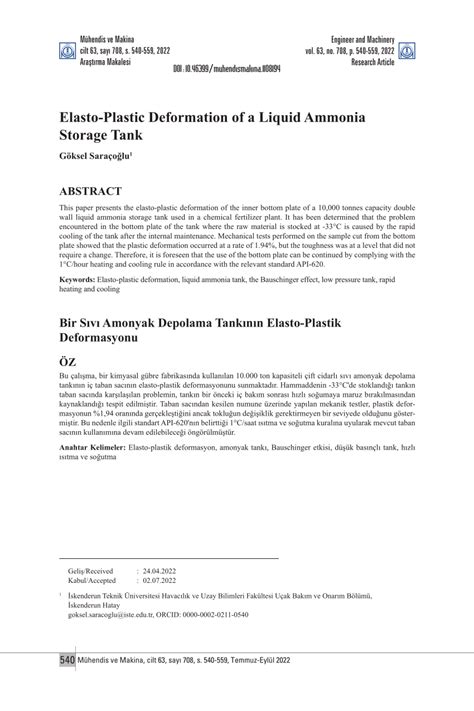 Pdf Elasto Plastic Deformation Of A Liquid Ammonia Storage Tank