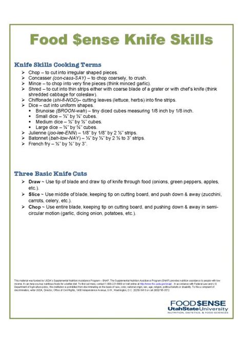 Basic Knife Skills Pdf 92417 Cooksknifeskillshandout