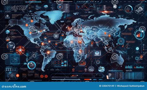 Futuristic World Map With Data Analytics Charts And Indicators