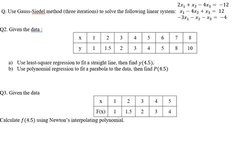 2x1x2−4x3−12 Q Use Gauss Siedel Method Three