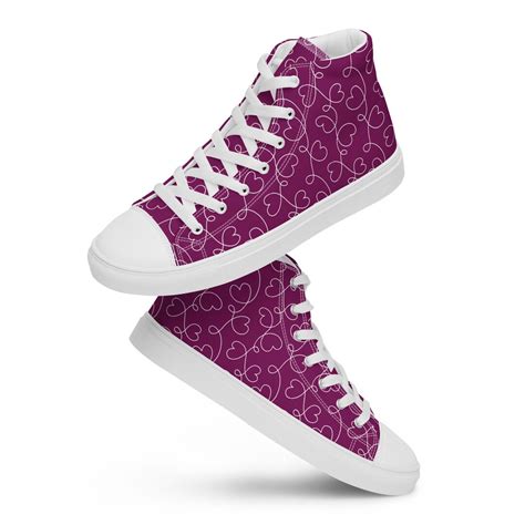 Cursive Hearts Love Printed Mens High Top Sneakers Lace Up Converse