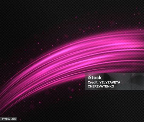 네온 핑크 흐릿한 라이트 라인 트레이스 효과 곡선 흔적과 반짝임이 있는 투명한 조명 효과 분홍에 대한 스톡 벡터 아트 및 기타 이미지 Istock