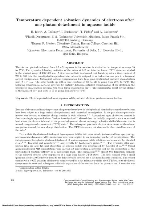 Pdf Temperature Dependent Solvation Dynamics Of Electrons After One