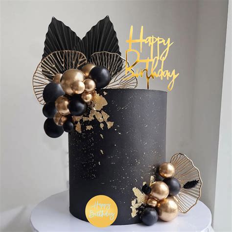 Cake Toppers Happy Birthday Cake Topper Black Gold Balls Cake
