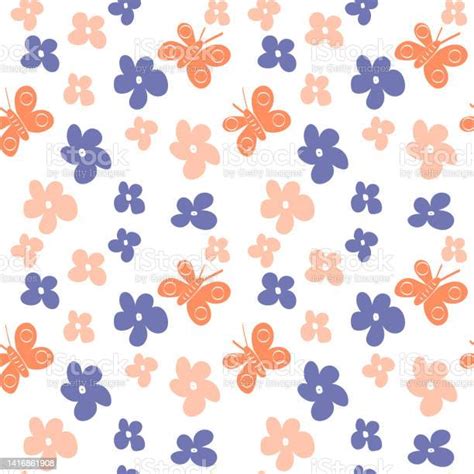 데이지 꽃과 나비 벡터 배경 원활한 봄 꽃 무늬 여름 아름다운 섬유 소박한 벽지 카모밀 일러스트 레이 션 정원 직물 포장지 디자인 나비에 대한 스톡 벡터 아트 및 기타