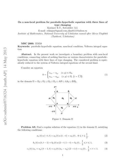 Pdf On A Non Local Problem For Parabolic Hyperbolic Equation With