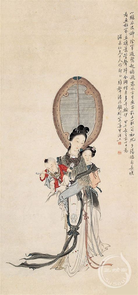 潘振镛 弄璋图 仕女 芝然斋苏绣艺术品