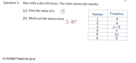 Mean From Frequency Tables Answers Corbettmaths