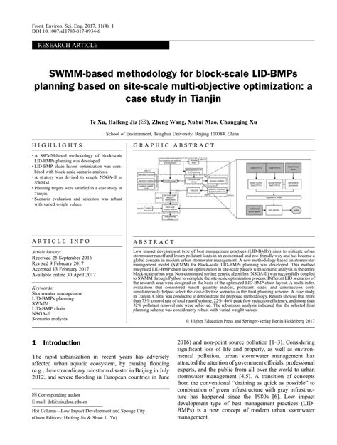 Pdf Swmm Based Methodology For Block Scale Lid Bmps Planning Based On Site Scale Multi
