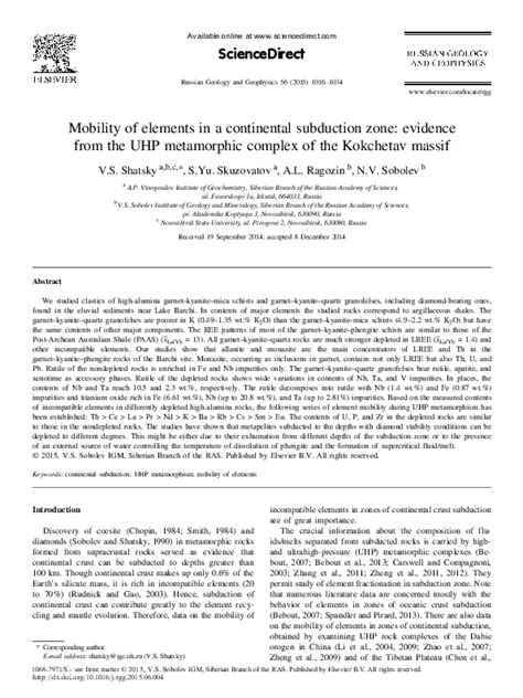 Pdf Mobility Of Elements In A Continental Subduction Zone Evidence From The Uhp Metamorphic