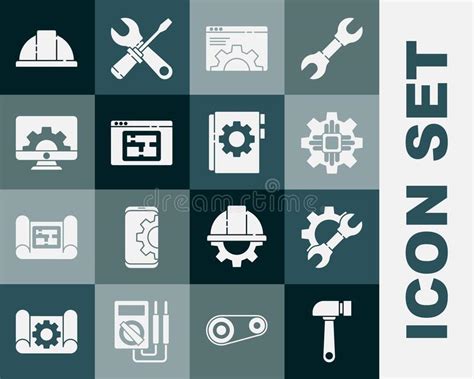 Set Hammer Wrench Spanner And Gear Processor Browser Setting House