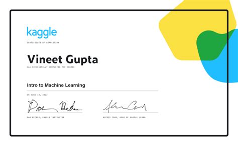 vineet gupta completed the intro to machine learning course on kaggle
