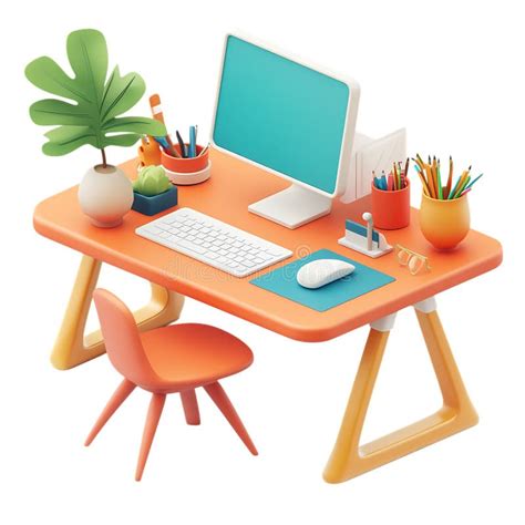 PNG Vibrant Workspace Colorful Desk Setup Computer Plants Productivity Against Transparent