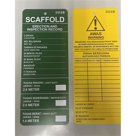Safety Scaffolding Scaffold Tag Replacement Tag Perancang Scaffold Tag Amaran Shopee Malaysia