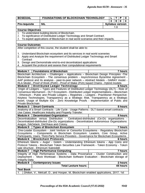 Bcse324l Foundations Of Blockchain Technology Th 1 0 70 Bcse324l Pdf Computer Science