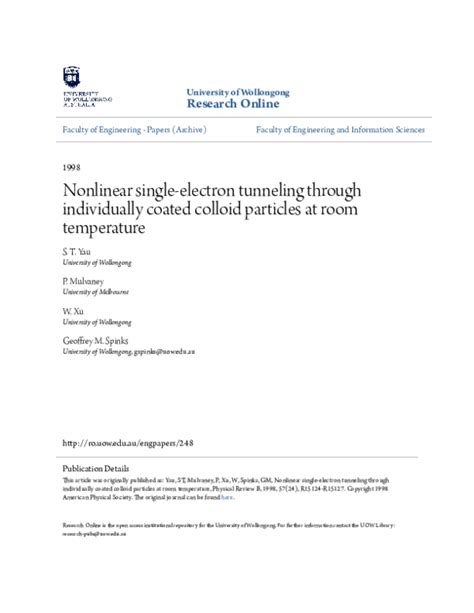 Pdf Nonlinear Single Electron Tunneling Through Individually Coated