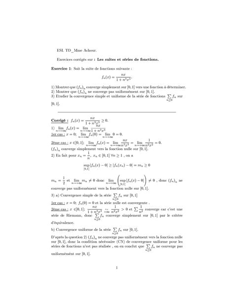 Corrigé Td2 Solution Of Exercises About Function Series Esi Tdmme Achour Exercices