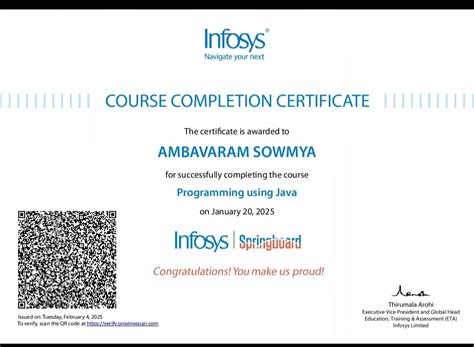 Javaprogramming Certification Infosysspringboard Learningjourney Sowmya Ambavaram