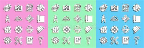 Set Line Hammer Pencil And Gear Graphing Paper For Engineering