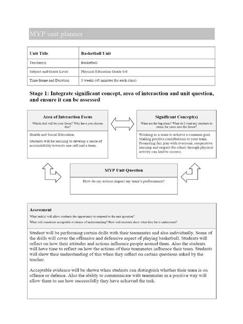 Myp Unit Planner Unit Title Basketball Unit Pdf