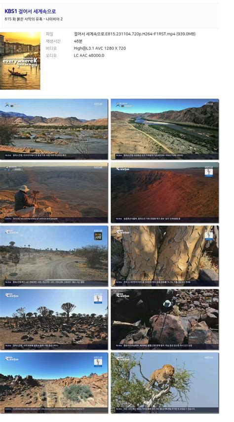[kbs1] 걸어서 세계속으로 붉은 사막의 유혹 나미비아 2 E815 231104 720p H264 F1rst 저장 파일썬