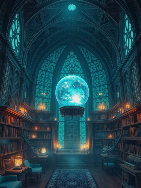 Aifusionart Classical Library Interior With Tall Wooden Shelves Ladders And Antique Globes