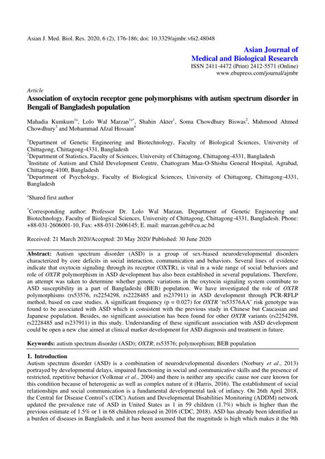 Pdf Association Of Oxytocin Receptor Gene Polymorphisms With Autism