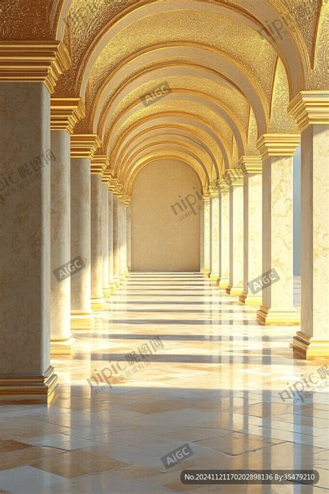 Ai创作图柱廊大厅 欧式宫殿大厅 弧形柱廊 柱式走廊 法式大厅 金色走廊 金色大厅 豪华长廊 欧式柱廊 大厅罗马柱 罗马柱长廊 金色过道 古典回廊 圆柱走廊 宫殿长廊 昵图网