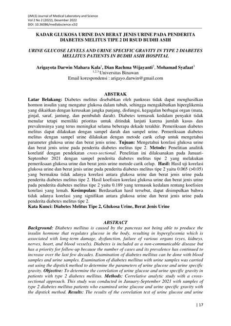 Pdf A Urine Glucose Levels And Urine Specific Gravity In Type 2