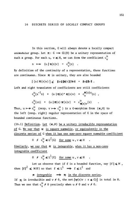 Discrete Series Of Locally Compact Groups Chapter 16 Introduction To The Representation