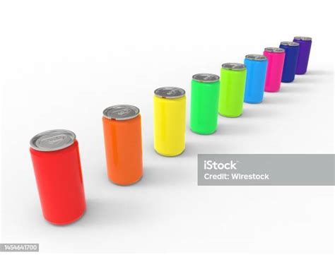흰색 스튜디오 배경에 격리된 여러 색상의 소다 캔의 3d 렌더링 0명에 대한 스톡 사진 및 기타 이미지 0명 가득 찬 강철 Istock