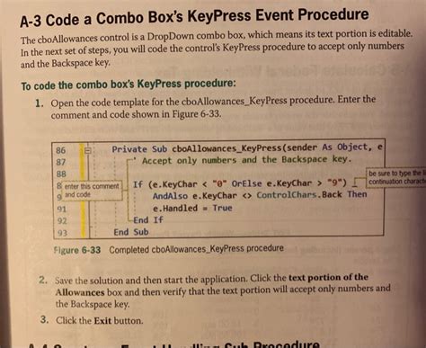 A Code A Combo Box S Keypress Event Procedure The Chegg Com