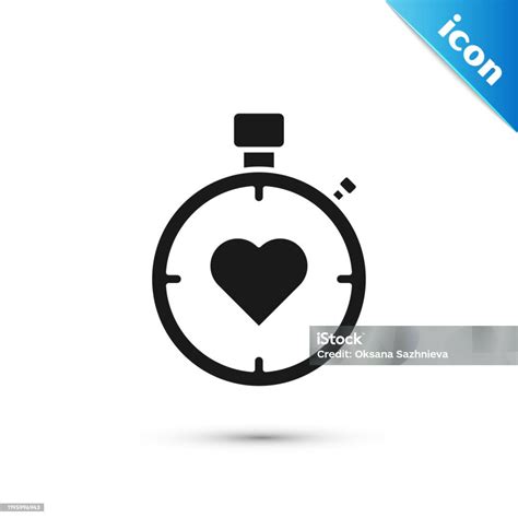흰색 배경에 격리 된 중앙 스톱워치 아이콘의 검은 심장 발렌타인 벡터 일러스트레이션 개념에 대한 스톡 벡터 아트 및 기타 이미지 개념 기민 낮 Istock
