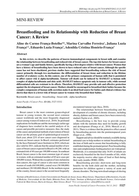 Pdf Breastfeeding And Its Relationship With Reduction Of Breast