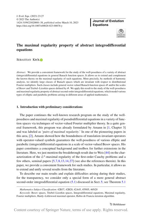 PDF The Maximal Regularity Property Of Abstract Integrodifferential Equations