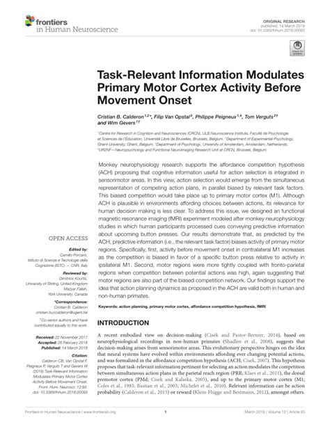 Pdf Task Relevant Information Modulates Primary Motor Cortex Activity