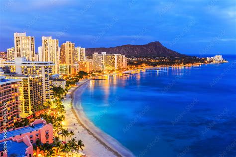 Honolulu Hawaii Skyline Of Honolulu Diamond Head And Waikiki Beach