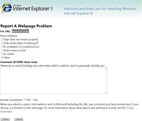 Internet Explorer Add On Report A Webpage Problem Ghacks Tech News