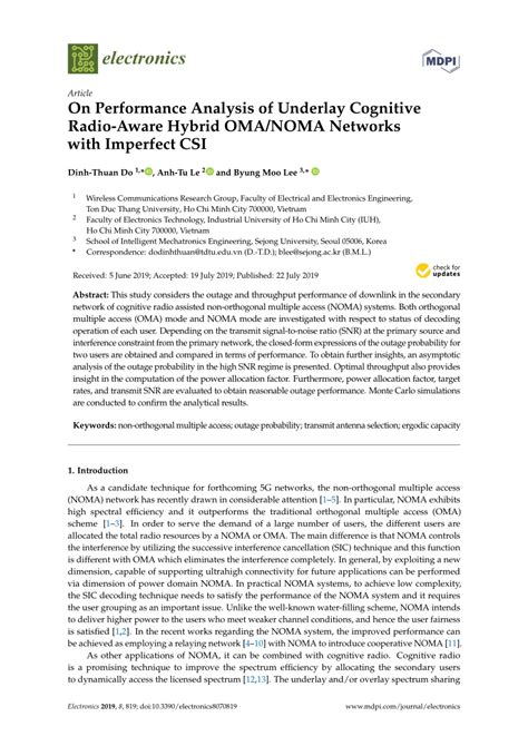 Pdf On Performance Analysis Of Underlay Cognitive Radio Aware Hybrid Oma Noma Networks With