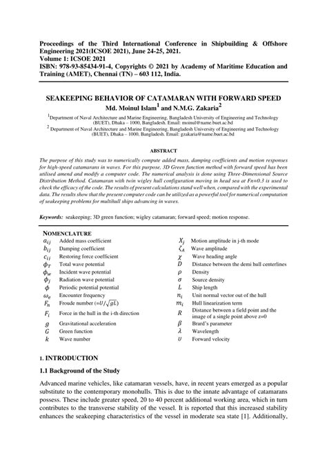 Pdf Seakeeping Behavior Of Catamaran With Forward Speed
