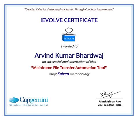ievolve kaizen certificate mainframe file transfer automation tool